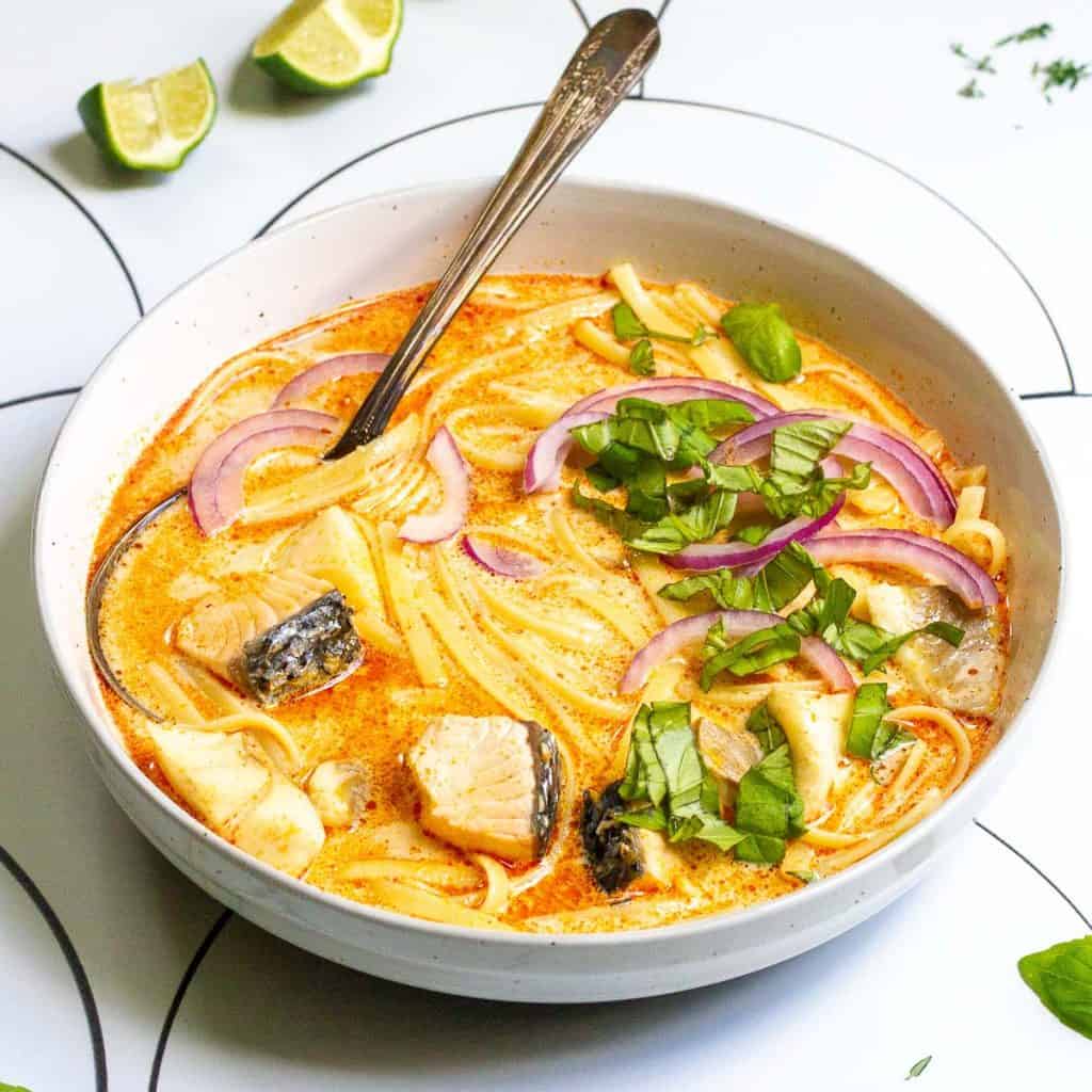 Fish Coconut Curry Soup with Noodles - Champagne Tastes®