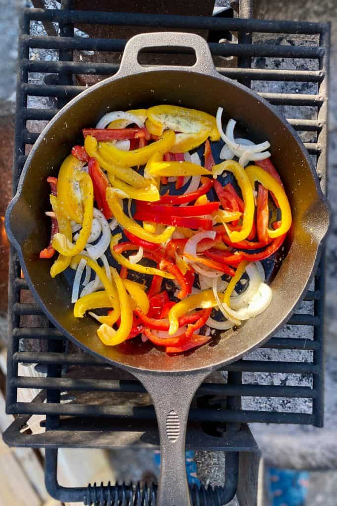 Campfire Hot Dogs with Peppers and Onions - Champagne Tastes®