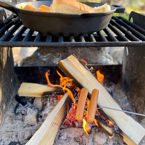 Campfire Hot Dogs with Peppers and Onions - Champagne Tastes®