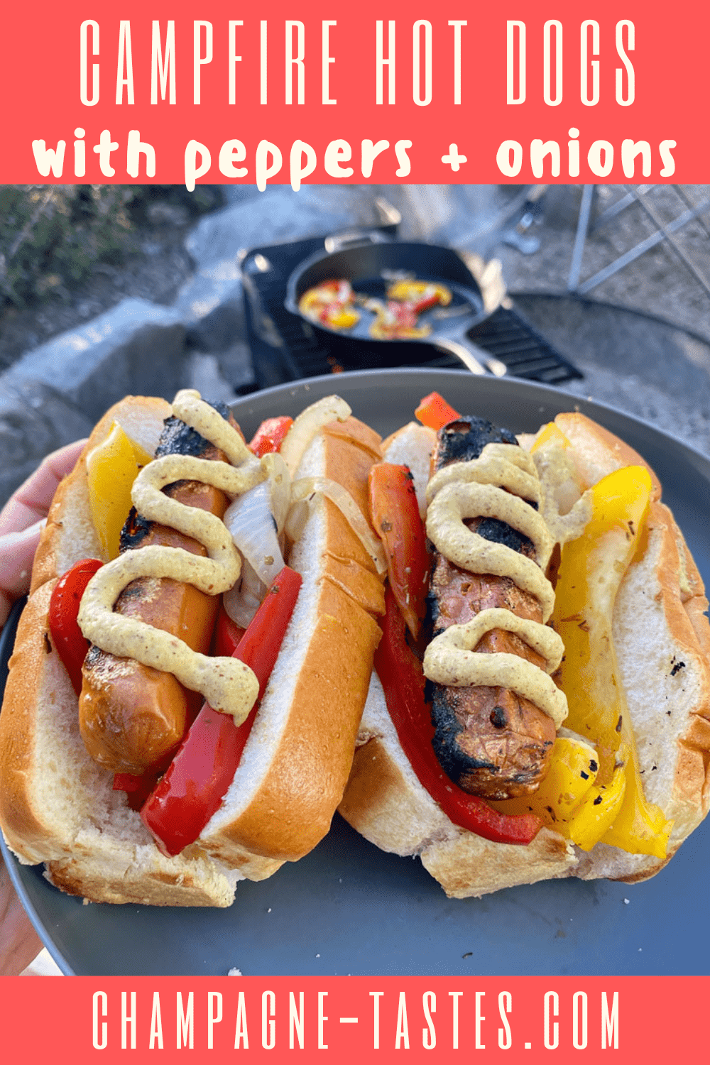 Campfire Hot Dogs with Peppers and Onions - Champagne Tastes®
